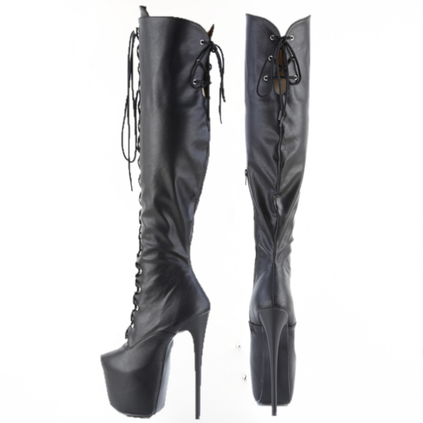 Juicy 3015 Black Matte Slim 7" Stiletto Platform Lace Up Over The Knee ...