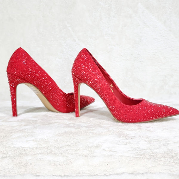 Shock Bright Red High Heel Stiletto Pumps Rhinestones Evening Party ...