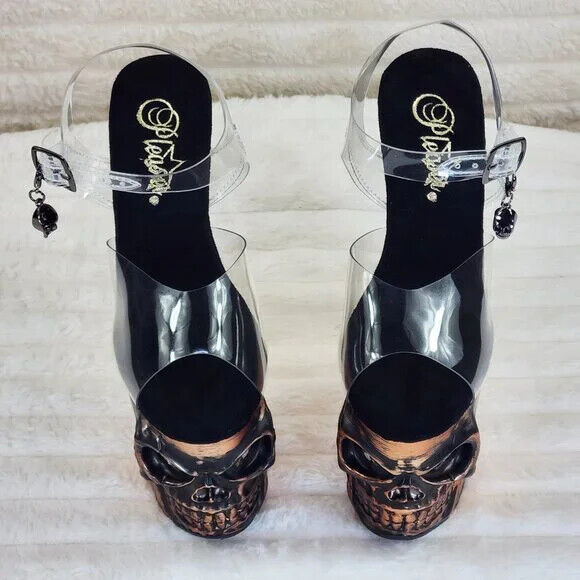 Rapture Clear Copper Skull & Bones LED 8" High Heel Platform Shoes 5-1 ...