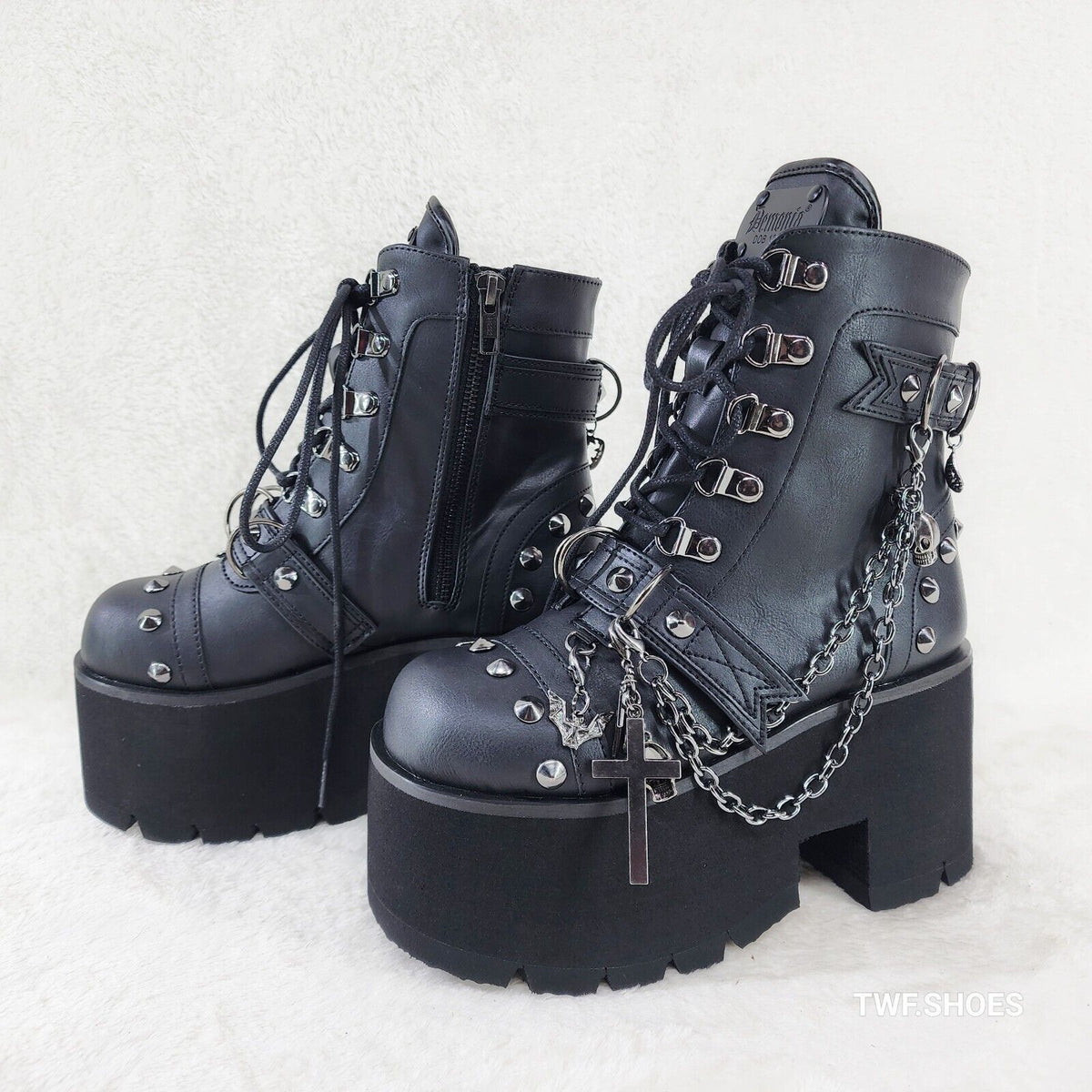 Ashes 3.5" Platform Goth Punk Boots Chain Charms Demonia 52 – Totally ...