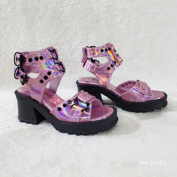 Bratty Pink Hologram Block Heel Goth Punk Platform Sandals In House NY ...