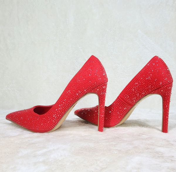 Shock Bright Red High Heel Stiletto Pumps Rhinestones Evening Party ...