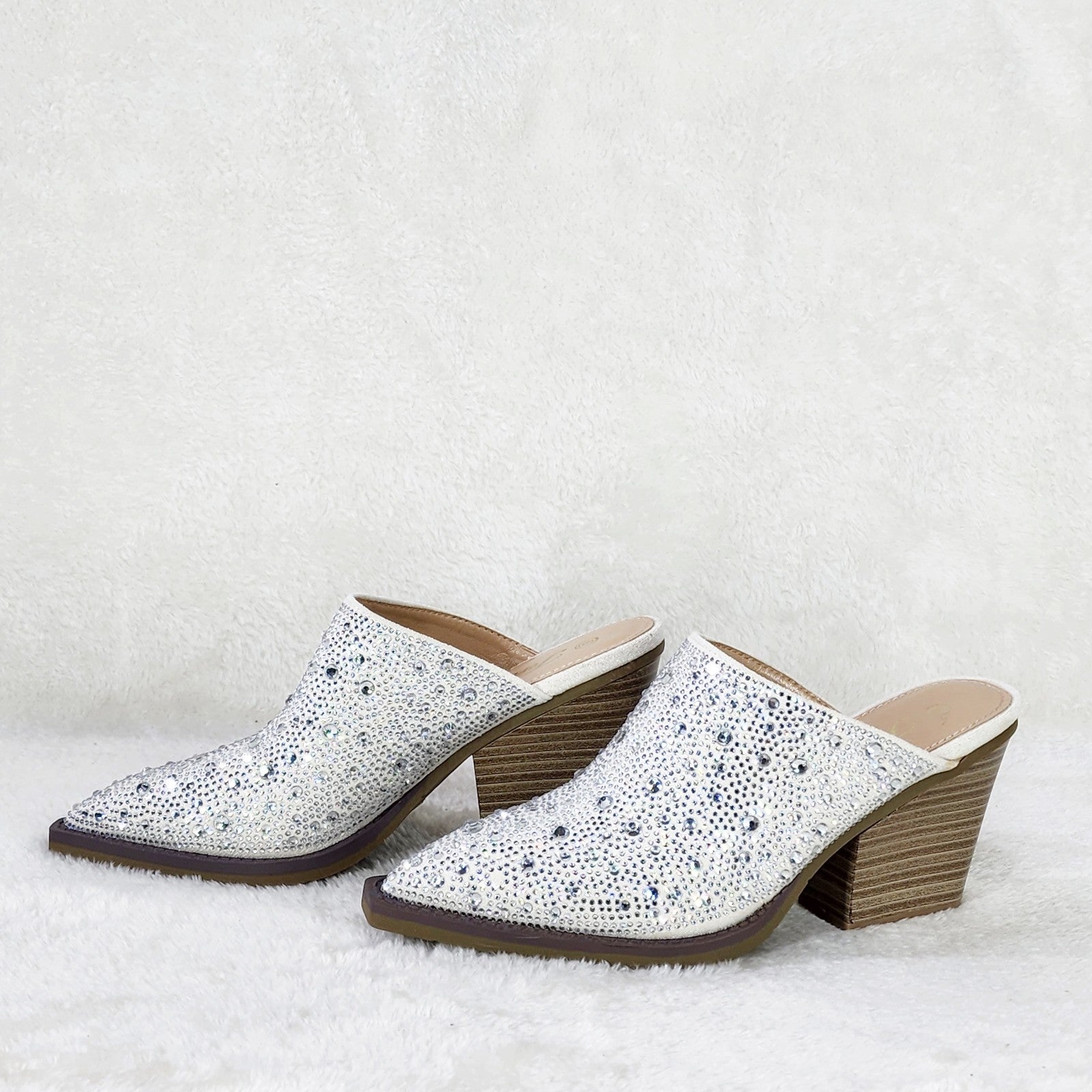 Vibes Western Cowgirl White Slip On Shoes Mules / Clogs Rhinestones ...