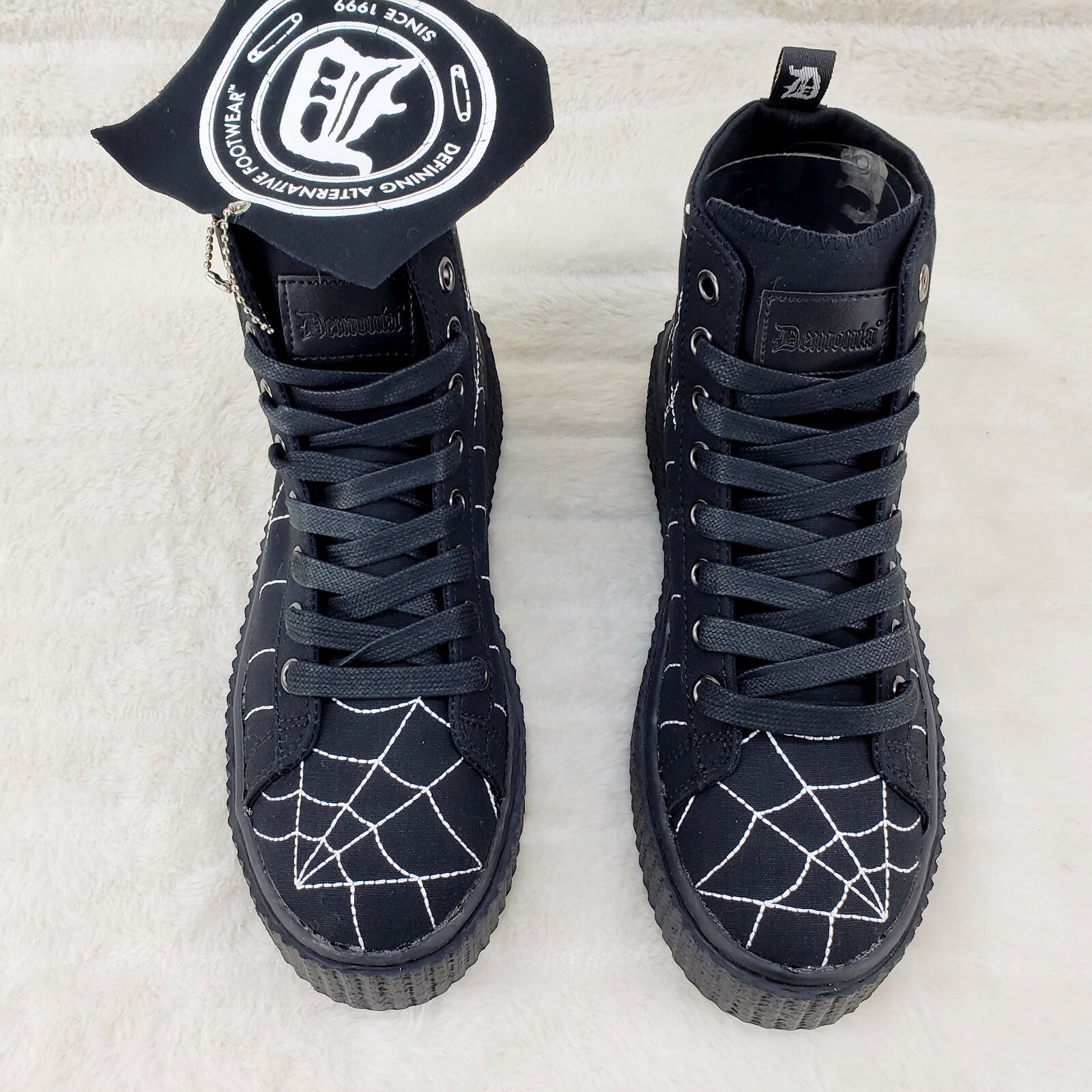 DEMONIA Stitched Spider Web Hi-Top Creeper Sneaker Goth Punk Men's ...