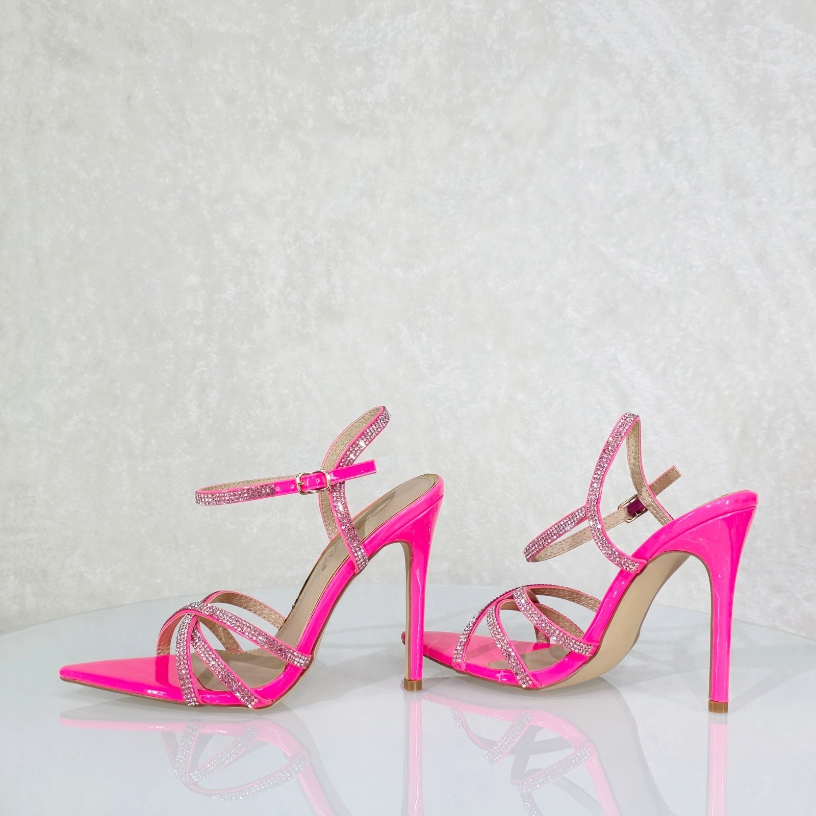 Marge Neon Hot Pink Patent Rhinestone High Heels Evening Party Shoes ...
