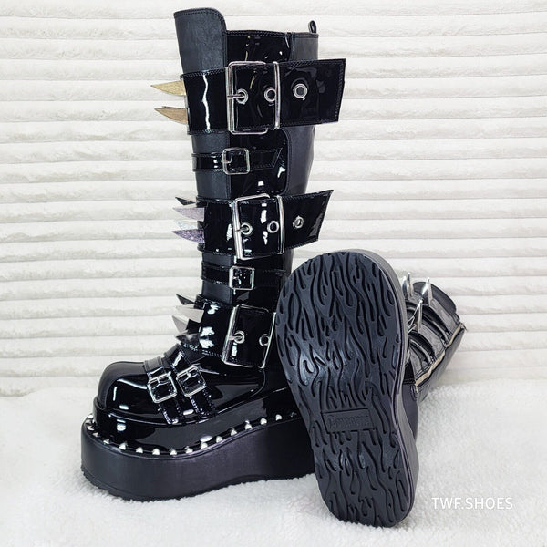 Bear 512 Metal Claw Spiked Platform Punk Goth Knee Boots Patent Matte ...
