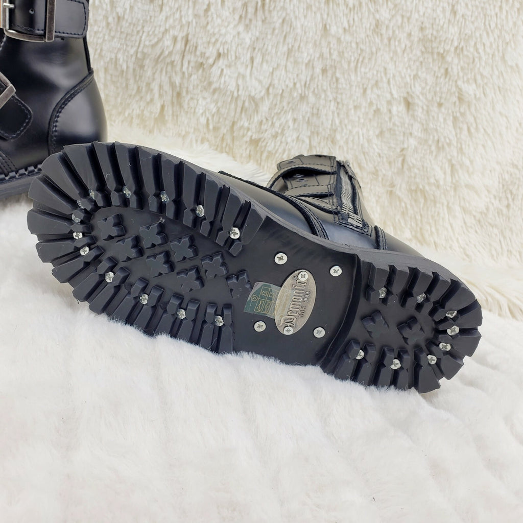 DEMONIA Riot 12 Goth Combat Biker Steel Toe Ankle Boots Black LEATHER ...