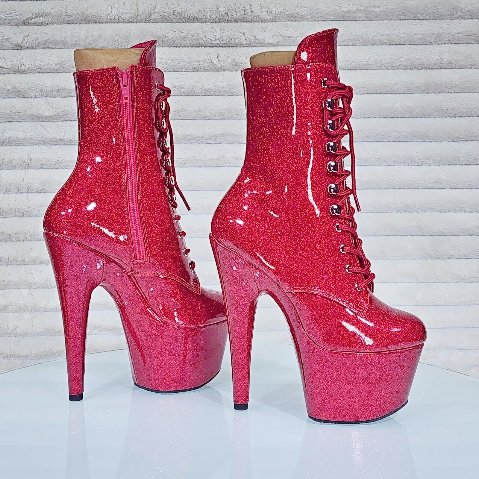 Adore 1020GP Fuchsia Pink Glitter Patent 7" High Heel Platform Ankle B ...