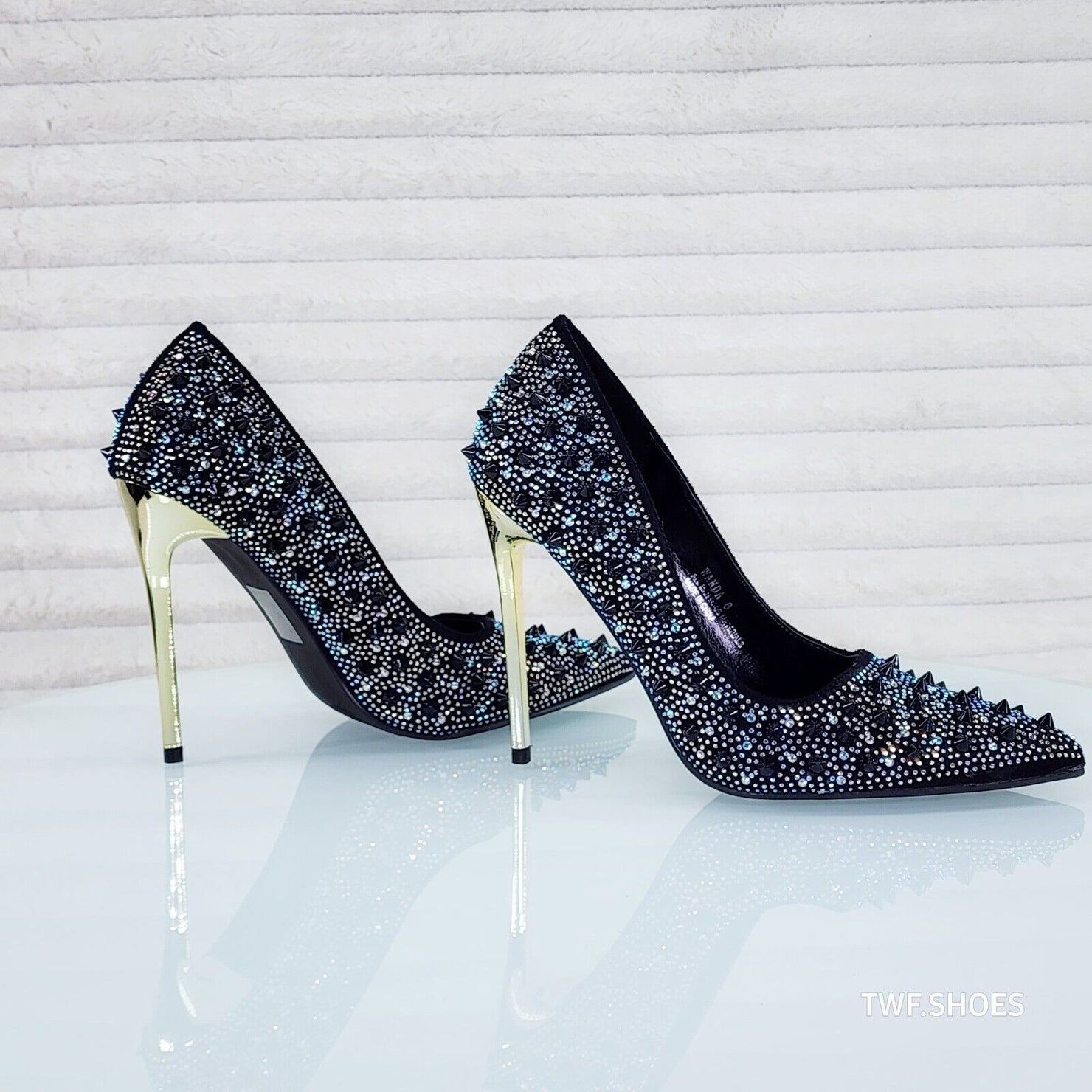 Wicked Sexy Spike Stud Iridescent Rhinestone High Heel Pump Shoes Black ...