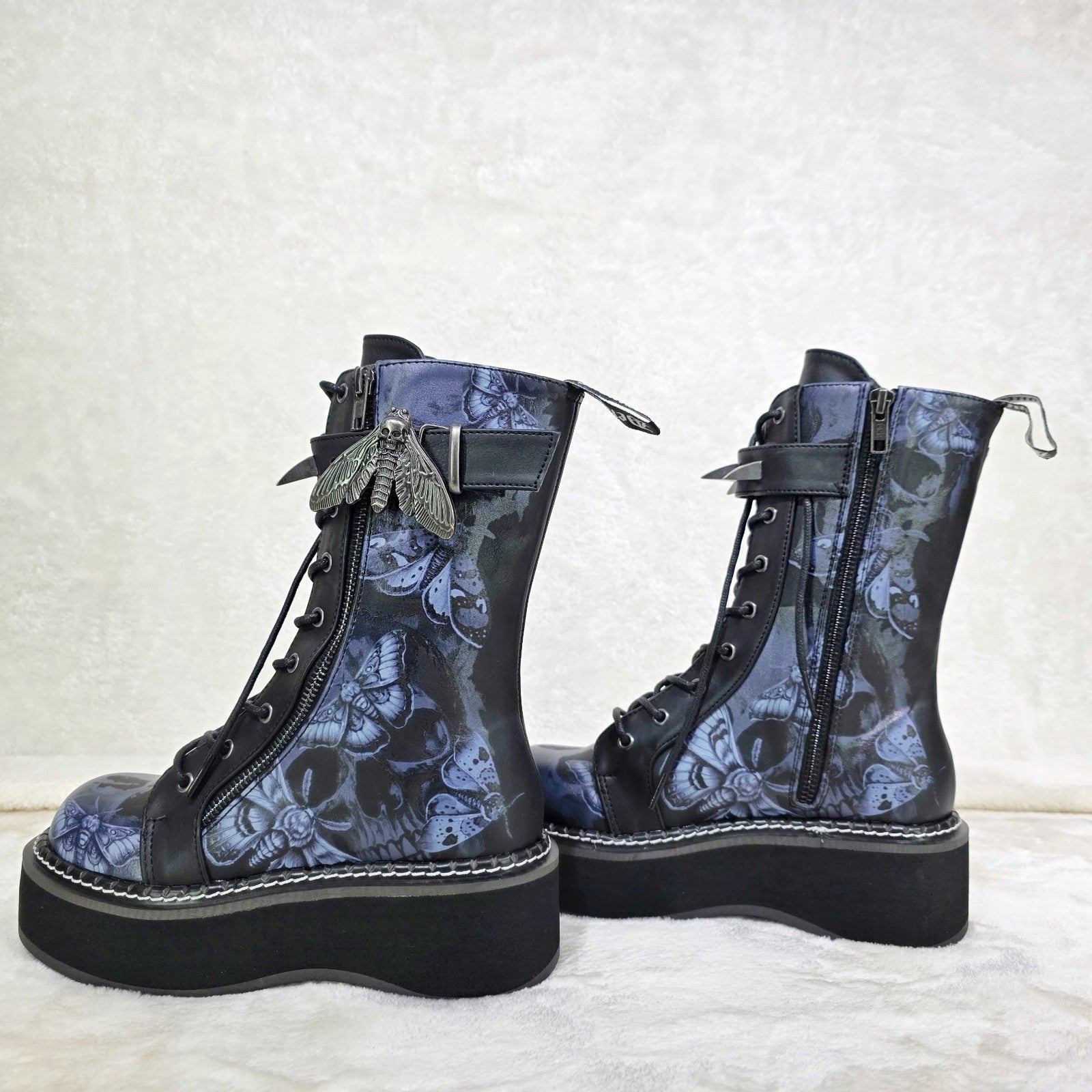 DEMONIA Emily Death Moth Skull Graphic Print Platform Goth Punk Mid Ca ...