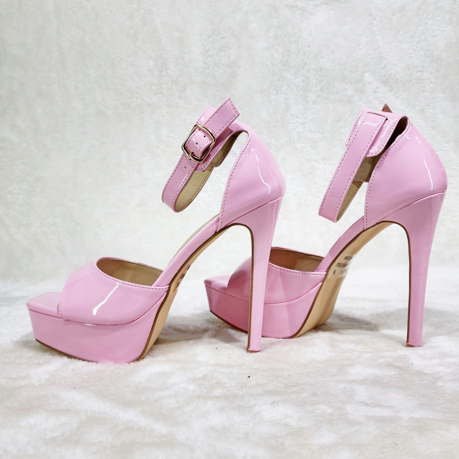 Jessica Baby Pink Patent Platform Stiletto High Heels Ankle Strap Sand ...