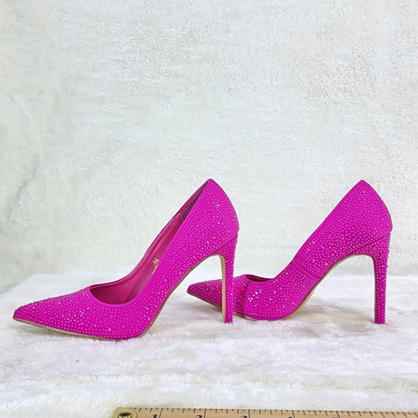 Shock Bright Fuchsia Hot Pink High Heel Stiletto Pumps Rhinestones ...