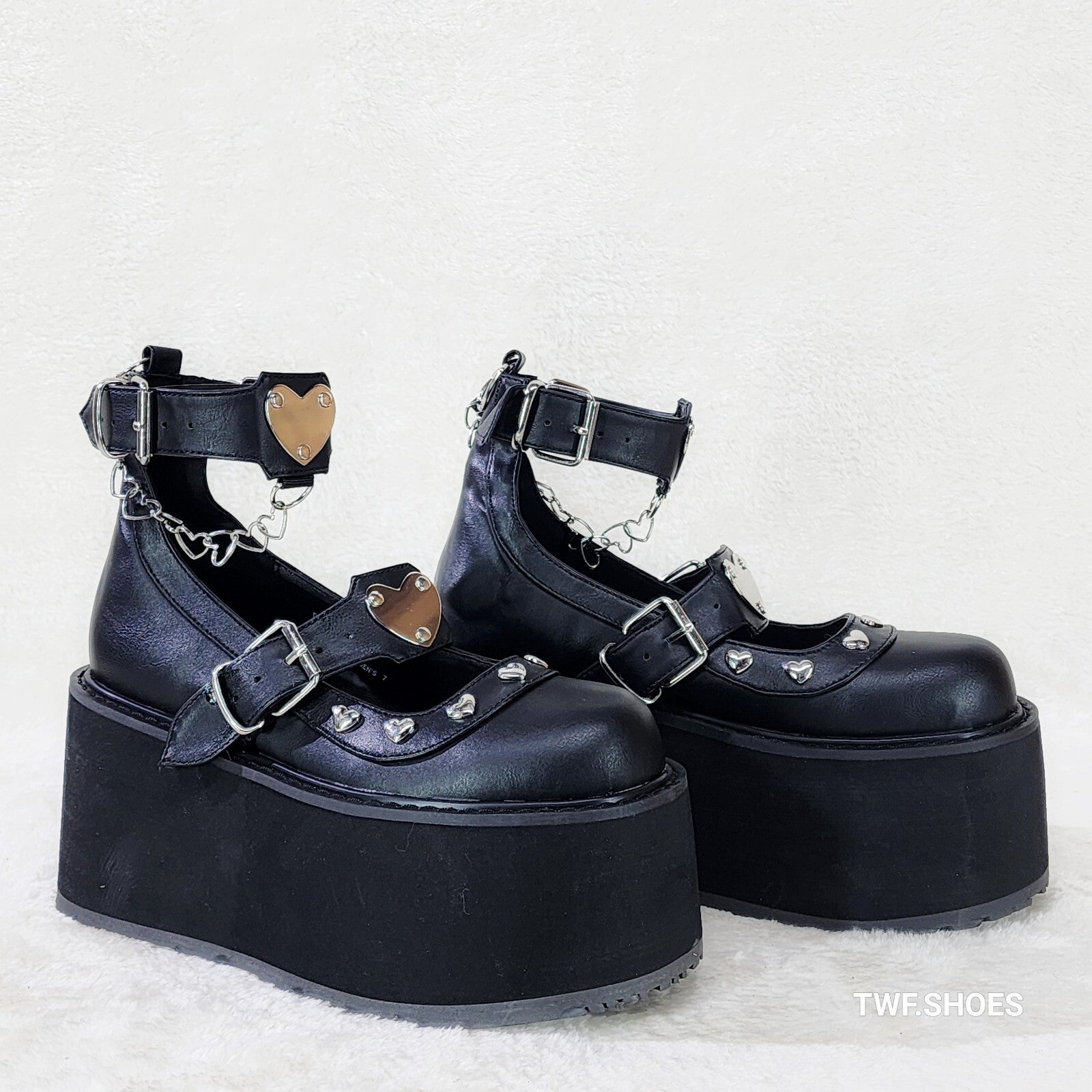 Demonia Damned 56 Platform Maryjane Shoes Metal Heart Plate And Chains ...