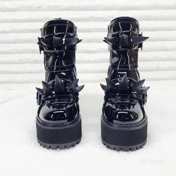 Demonia Assault Black Patent Claw Spiked Platform Ankle Boots Goth ...