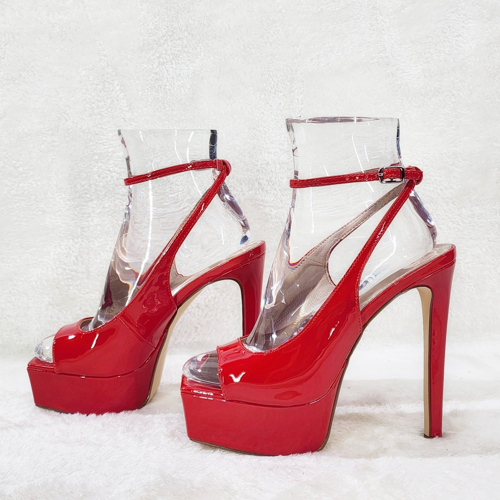 Evie Ankle Strap Slingback High Heels Platform Shoes Pumps Red Patent ...