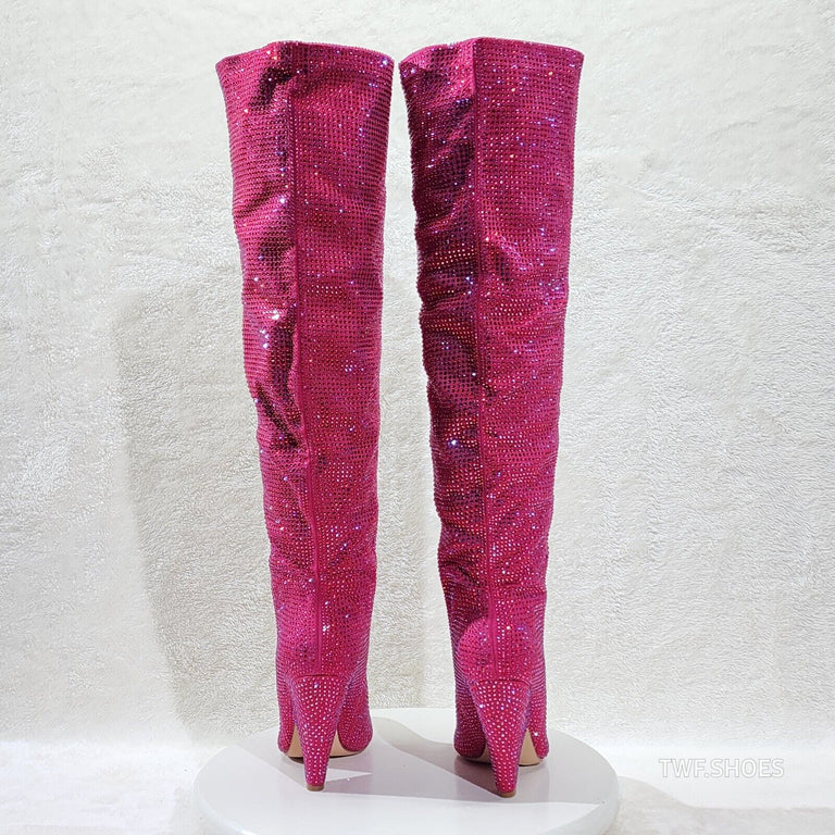 Vegas Fuchsia Pink Rhinestone Over the Knee Thigh boots 4.25" Heels ...