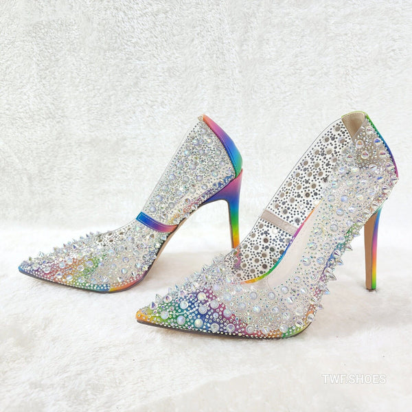 Spicy Stiletto PVC Clear Pumps Rainbow Studs & Rhinestone Pumps ...