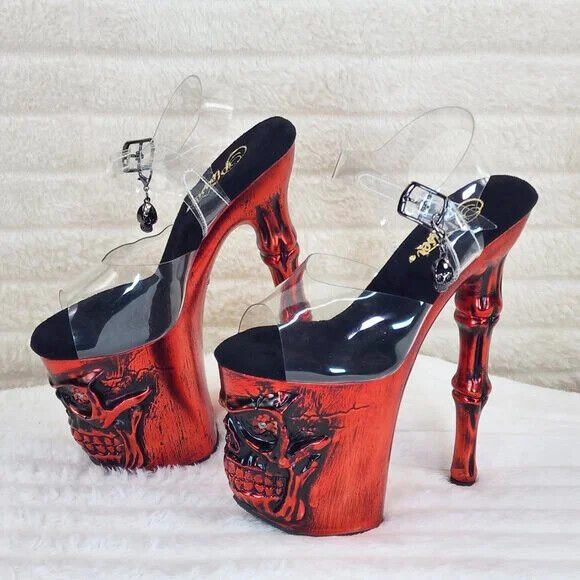 Rapture Black Matte Red Skull & Bones LED 8" High Heel Platform Shoes ...