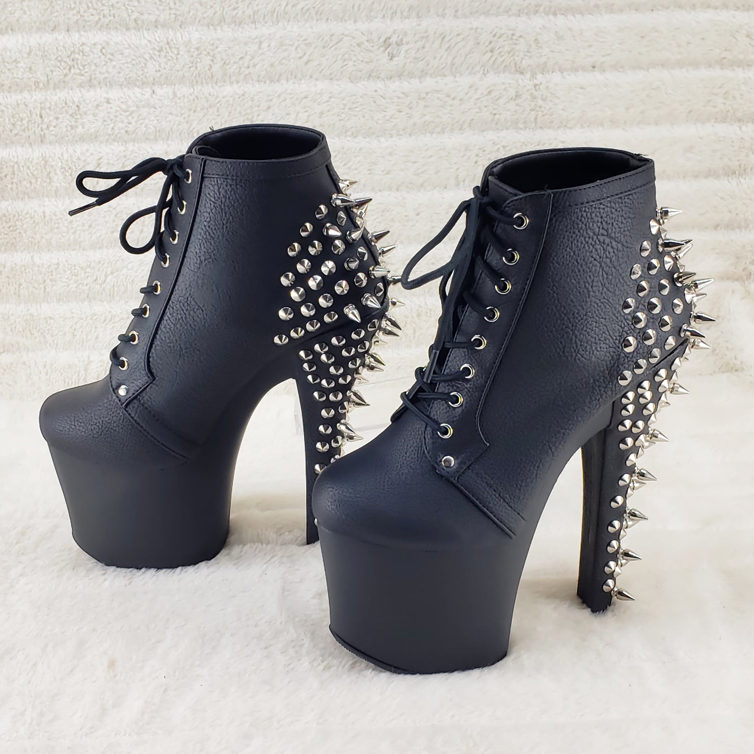 Fearless 700-28 Black Matte 7" Spiked Stud High Heel Platform Ankle ...