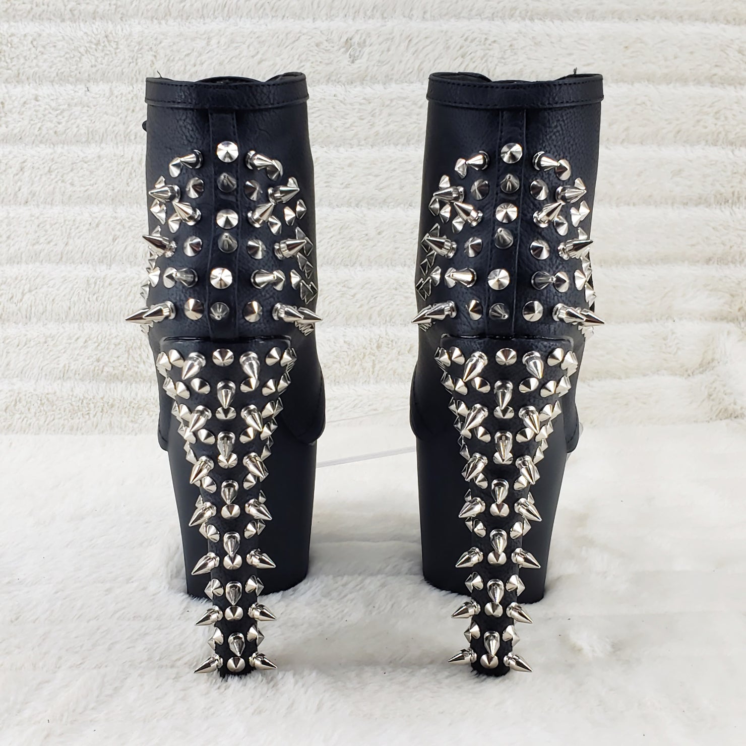 Fearless 700-28 Black Matte 7" Spiked Stud High Heel Platform Ankle ...