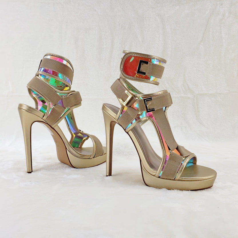 Scorpio Gold Hologram Strap 5" High Heel Harness Strap Shoe US Sizes 7 ...