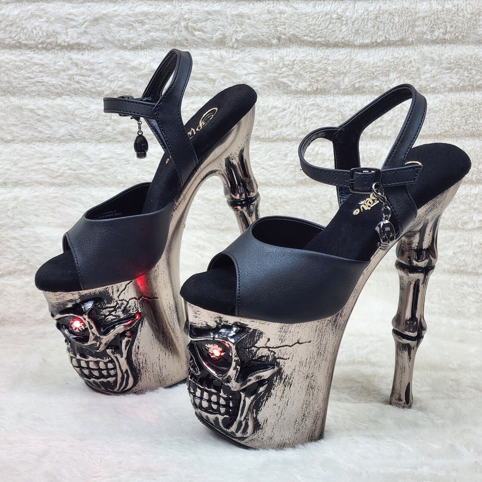 Rapture Black Matte Silver Skull & Bones LED 8" High Heel Platform Sho ...