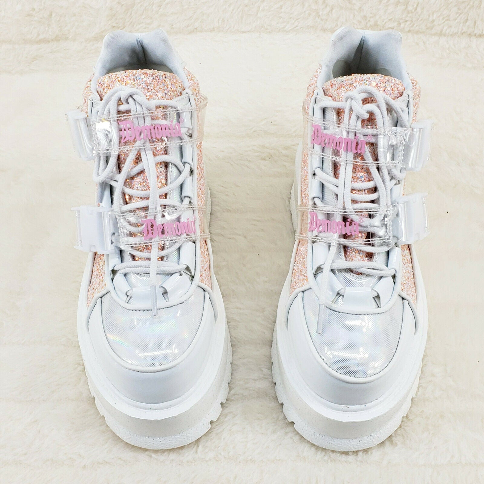 Slacker 50 White Pink Glitter Platform Sneaker Ankle Boots – Totally ...