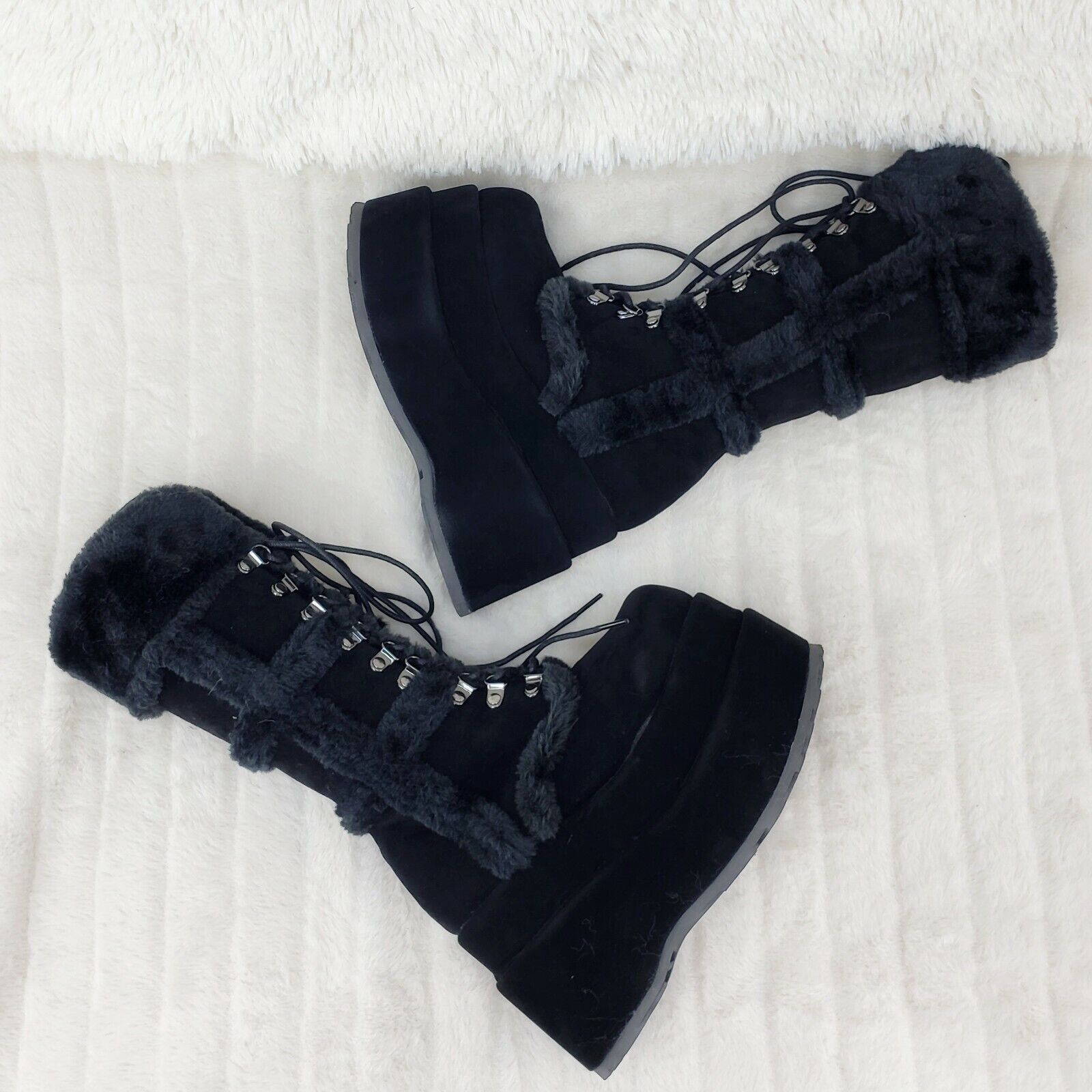 Bear 202 Black Faux Fur / Suede Platform Goth Punk Calf Boots NY ...