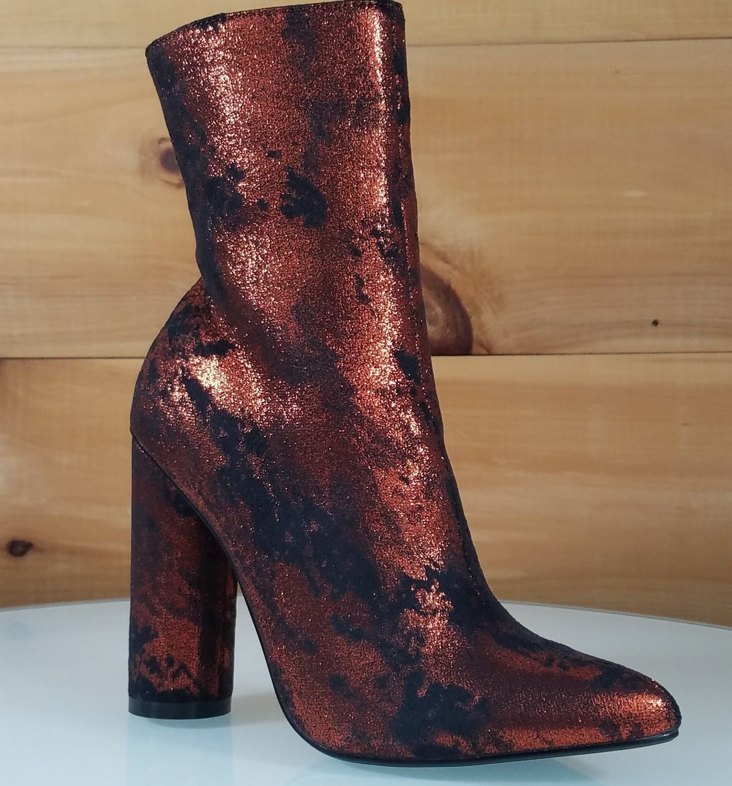 CR Metallic Orange Rust Cylinder High Heel Ankle Boots Size 6-11 ...