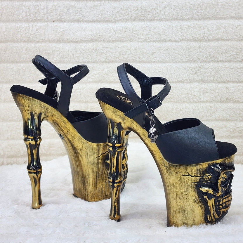 Rapture Black Matte Brass Skull & Bones LED 8" High Heel Platform Shoe ...
