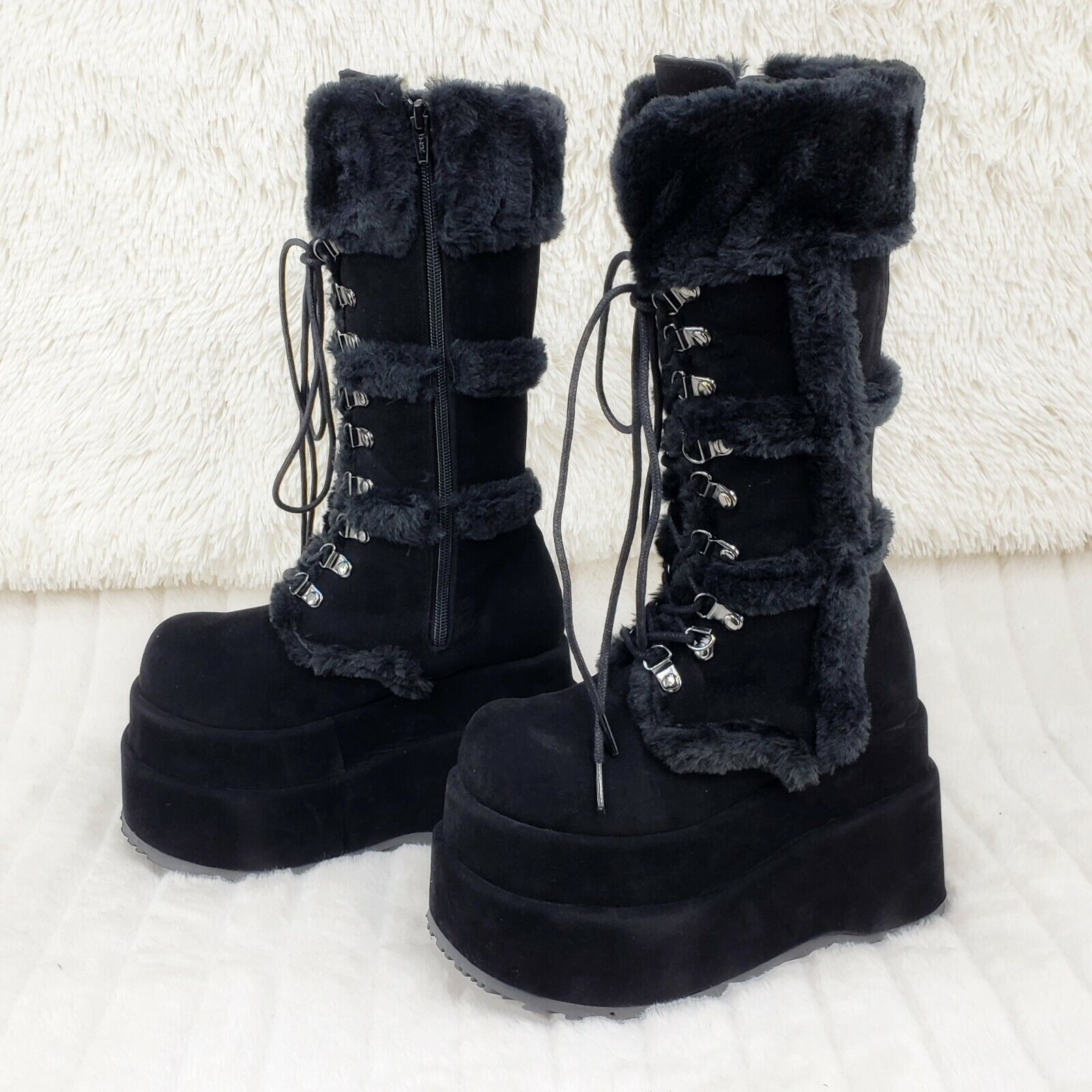 Bear 202 Black Faux Fur / Suede Platform Goth Punk Calf Boots NY ...