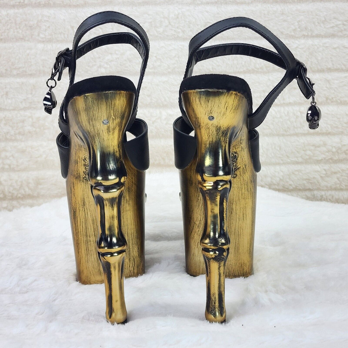 Rapture Black Matte Brass Skull & Bones LED 8" High Heel Platform Shoe ...
