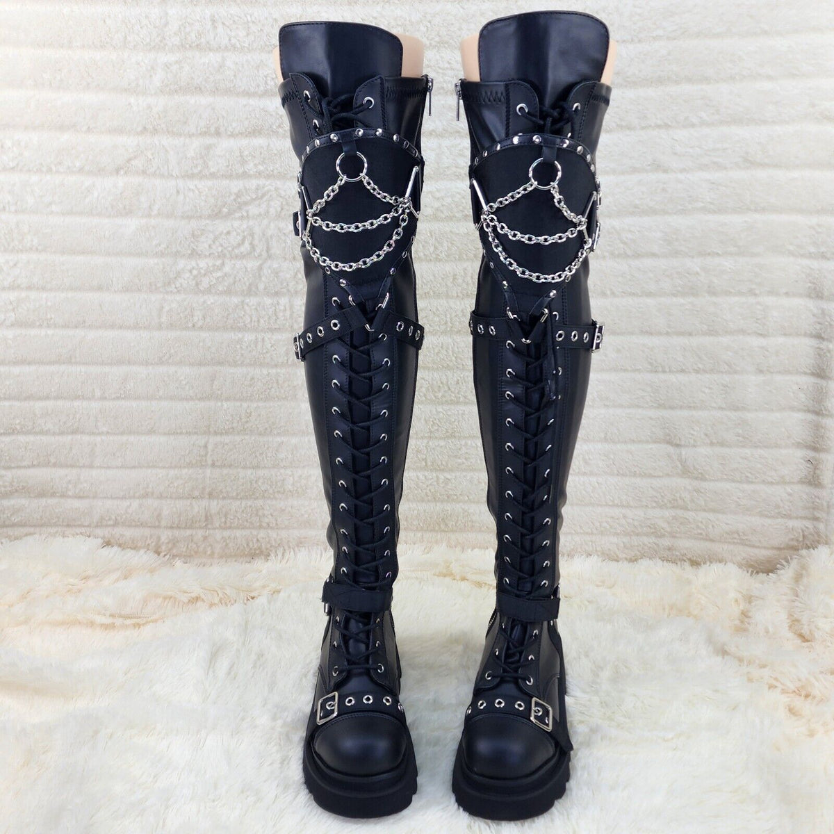 Renegade Goth Punk Rocker Over The Knee Boots With Knee Shield & Chain ...