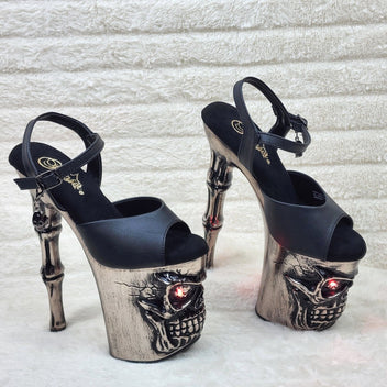 Rapture Black Matte Silver Skull & Bones LED 8" High Heel Platform Sho ...