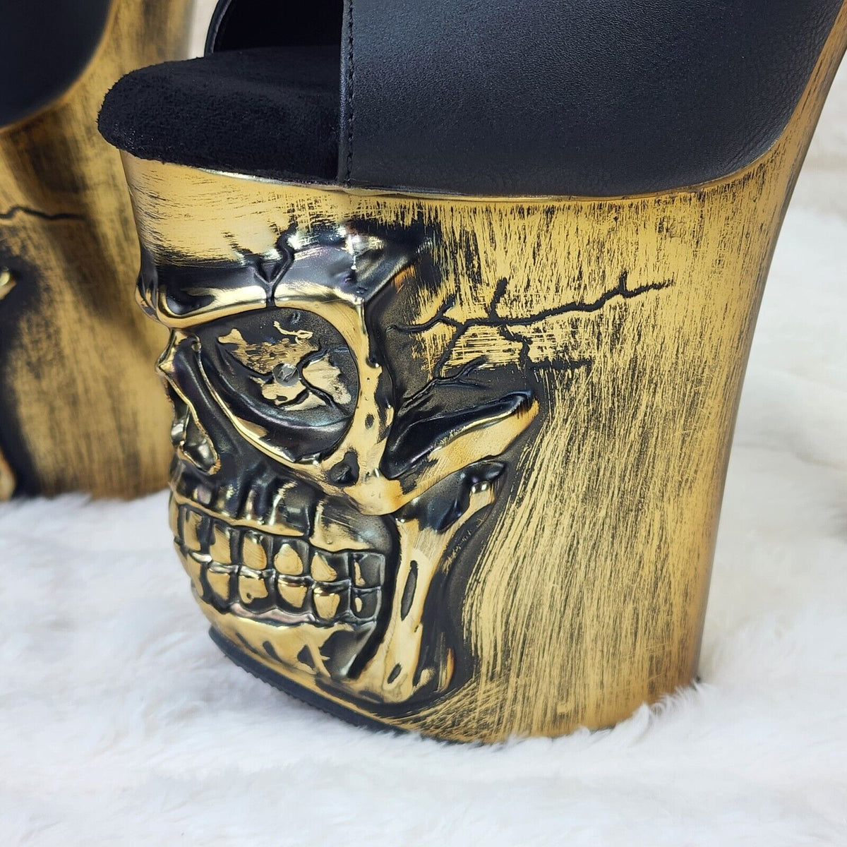 Rapture Black Matte Brass Skull & Bones LED 8" High Heel Platform Shoe ...