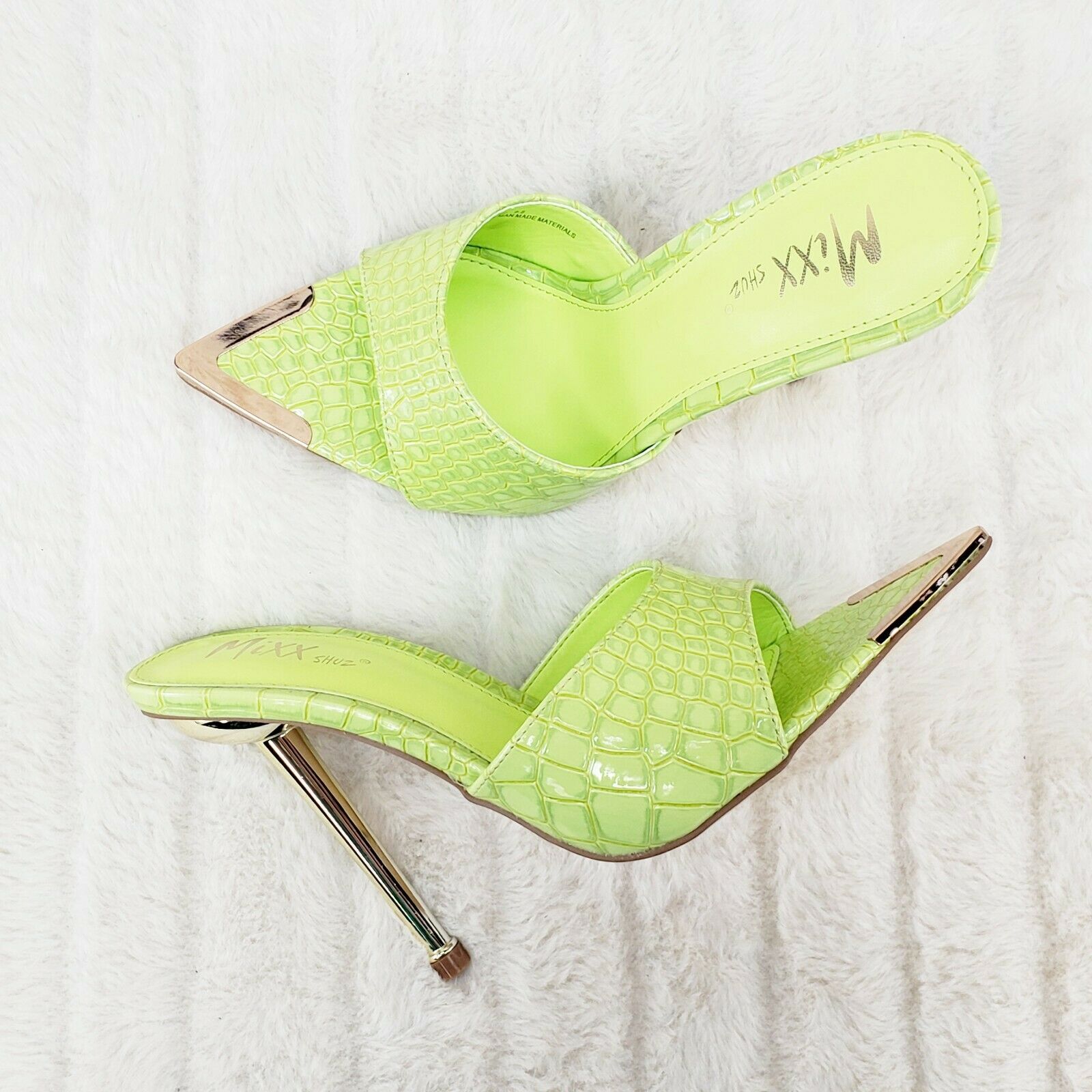 Venus Lime Green Slim High Heel Pointy Toe Slip On Sandals Slides Clog ...