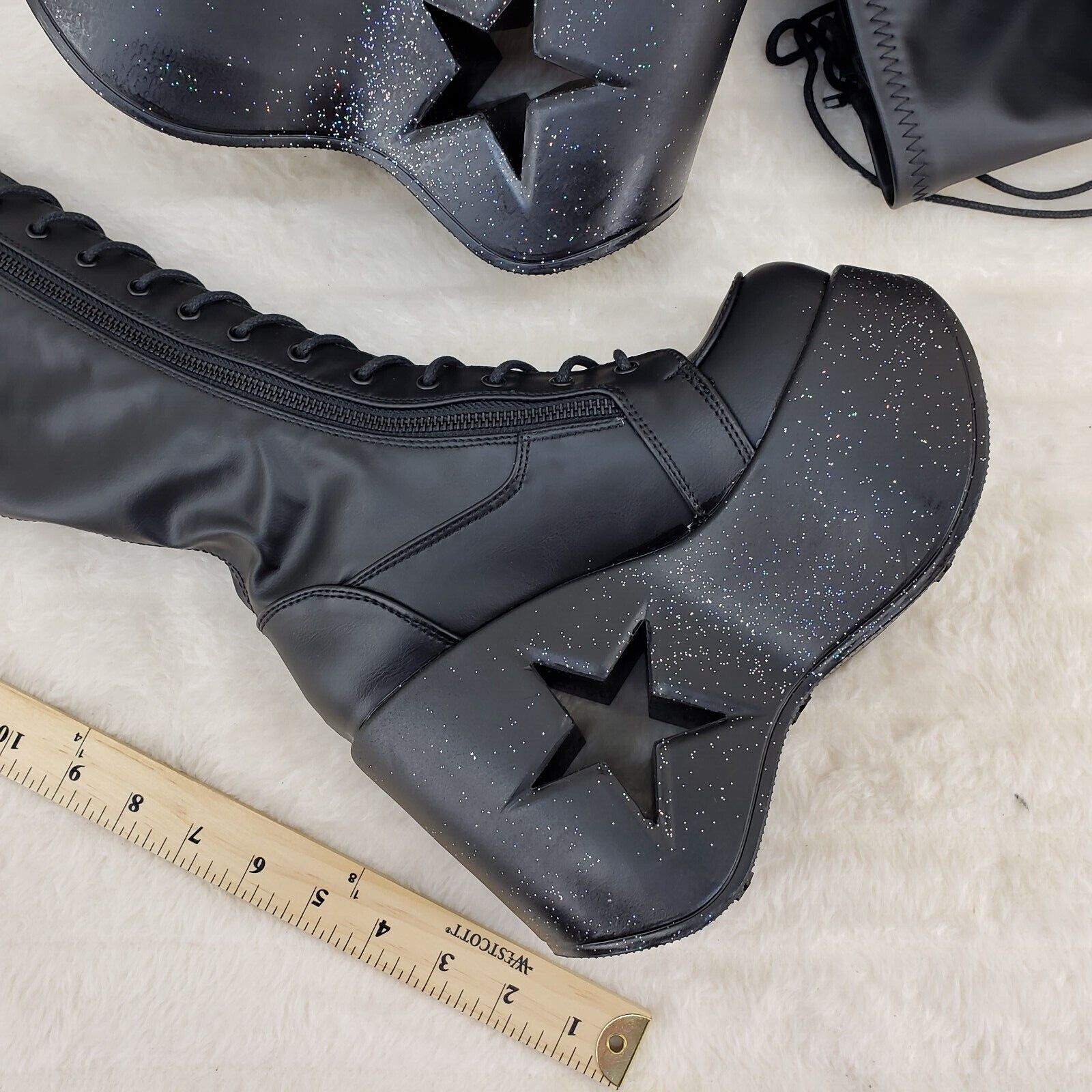 Dynamite 300 Platform 5" Star Heel Stretch Goth Punk Thigh Boots Black ...