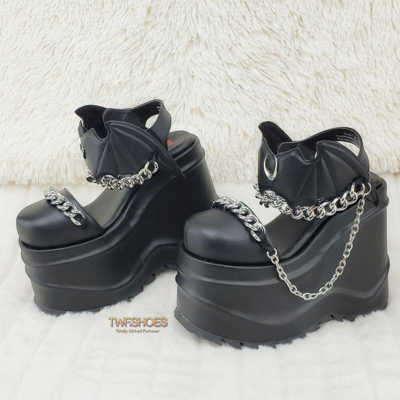 Wave 20 - 6" Platform Goth Bat Chain Closure Sandals Shoes Matte Black ...