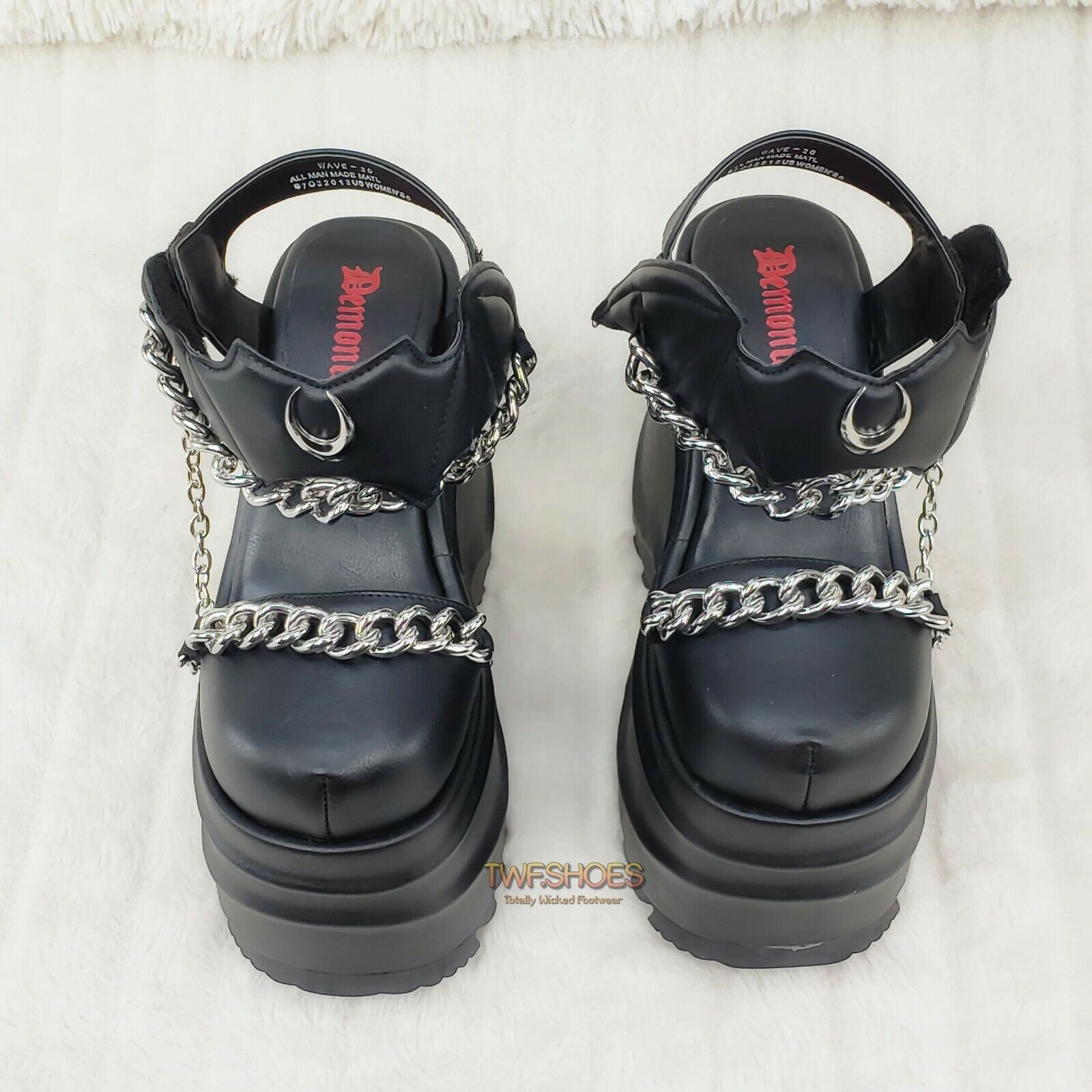 Wave 20 - 6" Platform Goth Bat Chain Closure Sandals Shoes Matte Black ...