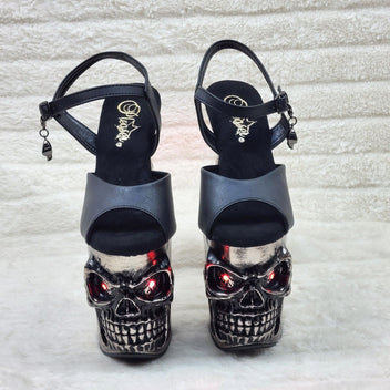 Rapture Black Matte Silver Skull & Bones LED 8" High Heel Platform Sho ...