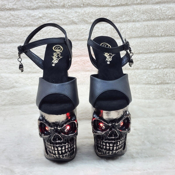 Rapture Black Matte Silver Skull & Bones LED 8" High Heel Platform ...