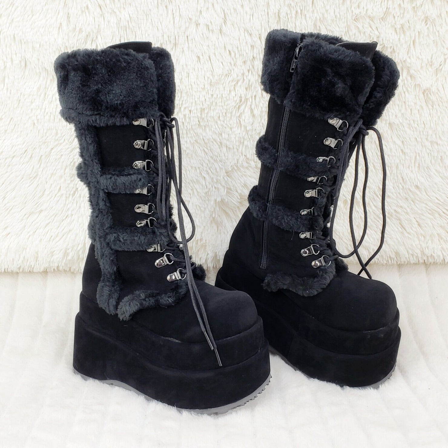 Bear 202 Black Faux Fur / Suede Platform Goth Punk Calf Boots NY ...
