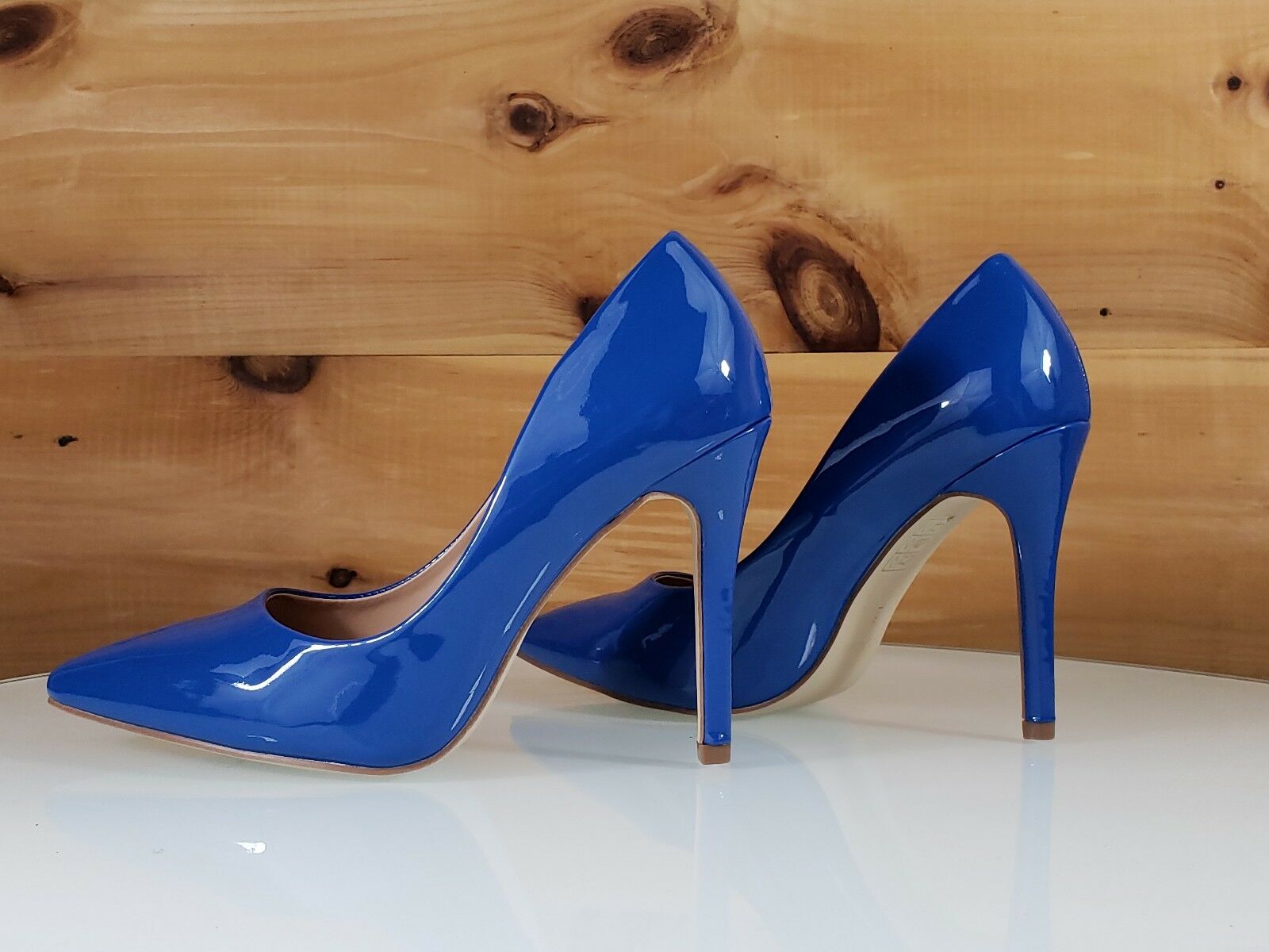 Red Cherry Gigi Blue Patent Pointy Toe Pump Shoe 4" Stiletto High Heel ...