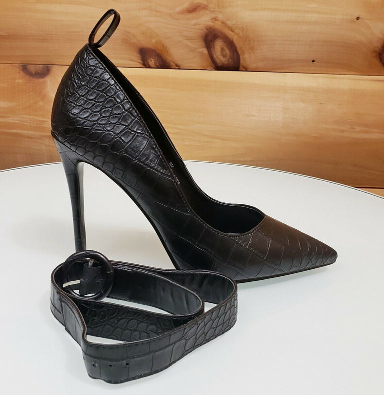 CR Armor Snake Textured Pumps Ankle Strap High Heel Shoes Black ...