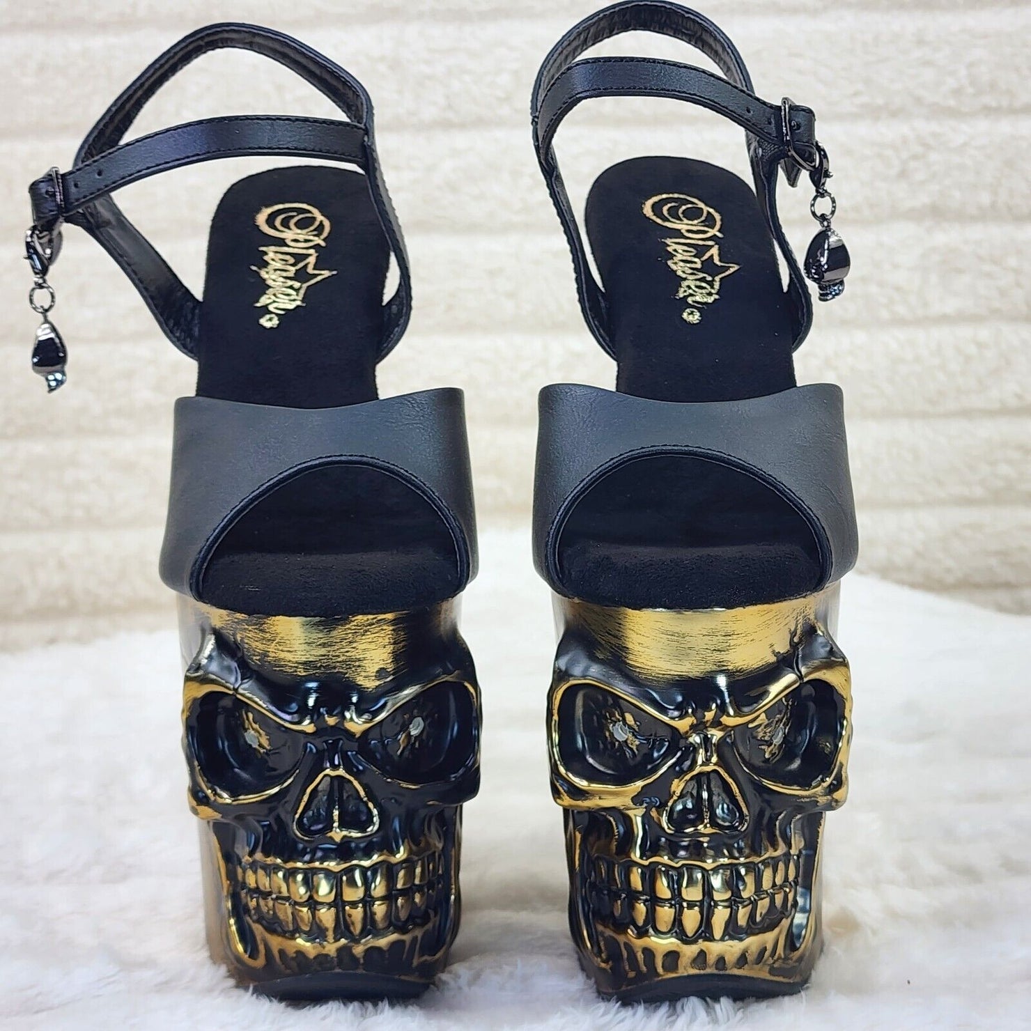 Rapture Black Matte Brass Skull & Bones LED 8" High Heel Platform Shoes ...