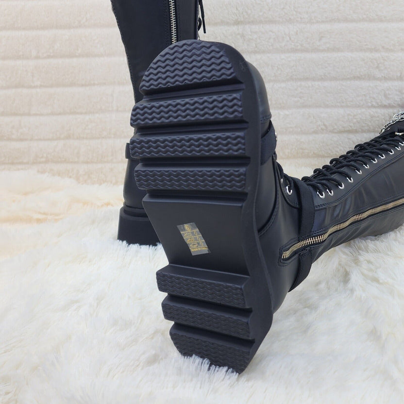 Renegade Goth Punk Rocker Over The Knee Boots With Knee Shield & Chain ...