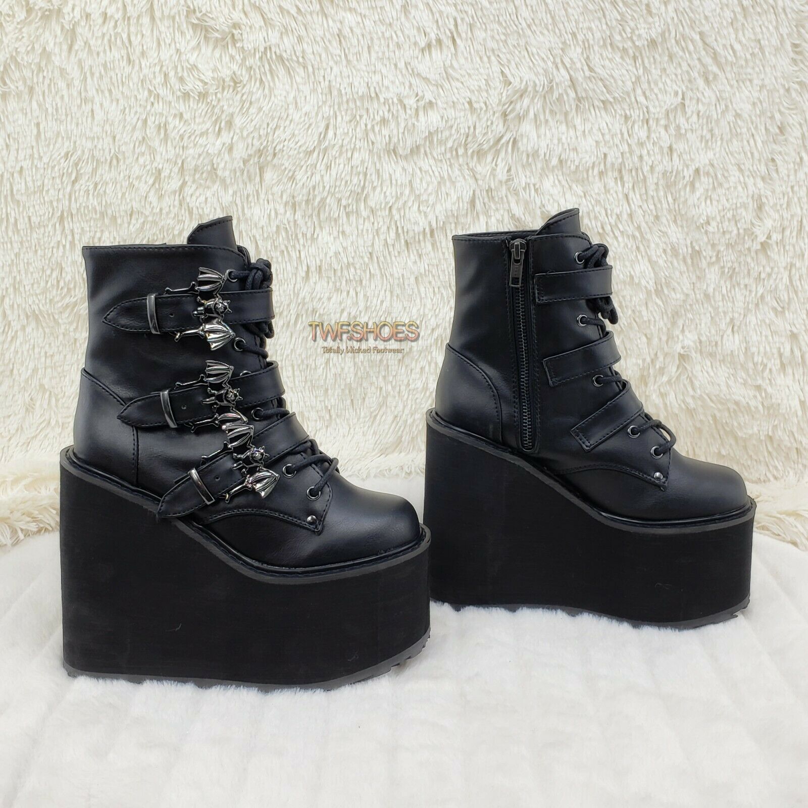 Swing 103 Bat Buckle Ankle Boots 5.5" Platform Goth Rave Boot NY Resto ...
