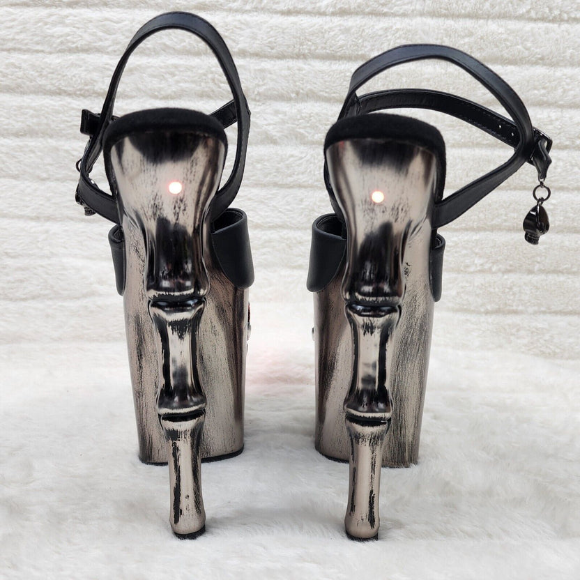 Rapture Black Matte Silver Skull & Bones LED 8" High Heel Platform Sho ...